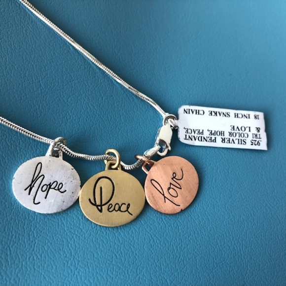 Jewelry | Hope Love Peace Necklace Pendant Tri Color Sterling Silver Vintage Nwt | Poshmark